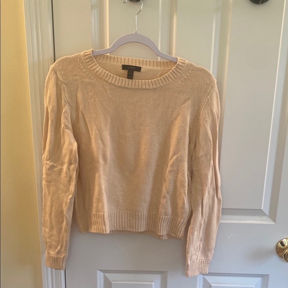 J. Crew | Sweaters | J Crew Cream Crew Neck Cropped Sweater With Puffed ...